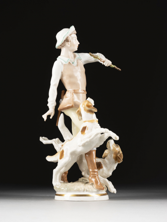 CARL WERNER 1895 - 1980 FALKNER MIT ZWEI HUNDEN Deutsch, S