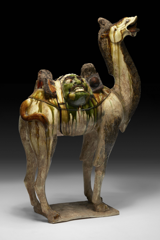 A RARE AND MASSIVE SANCAI-GLAZED POTTERY FIGURE OF A BACTRIAN CAMEL ...