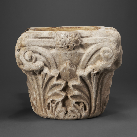 A BYZANTINE MARBLE COLUMN CAPITAL