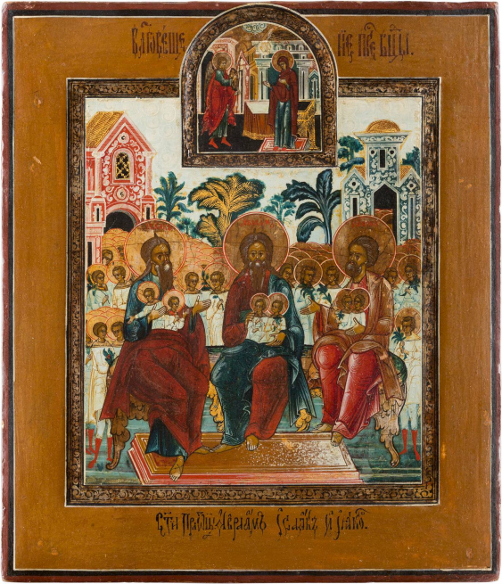 A RARE ICON SHOWING THE THREE PATRIARCHS IN PARADISE