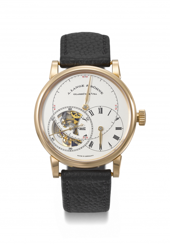 A. LANGE & SÖHNE. A RARE AND ATTRACTIVE 18K PINK GOLD TOURBILLON ...