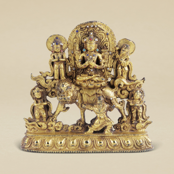 A VERY RARE GILT-BRONZE FIGURE OF MANJUSRI