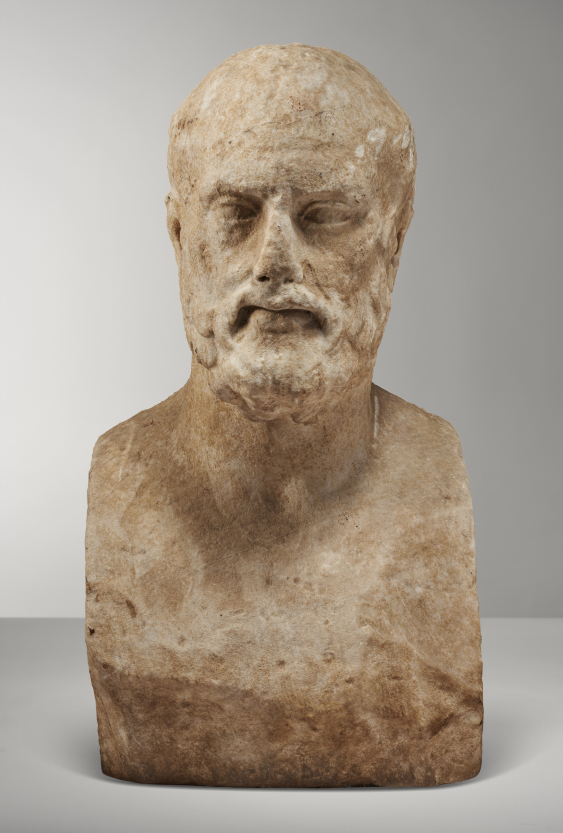A ROMAN MARBLE HERM PORTRAIT OF THE PHILOSOPHER THEOPHRASTOS