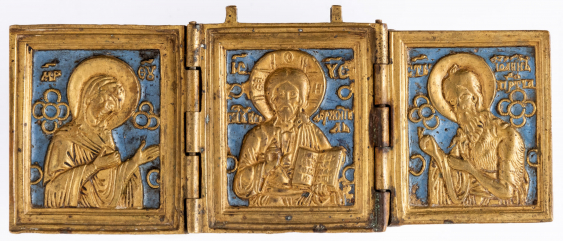 RUSSIAN METAL TRIPTYCH SHOWING THE DEESIS