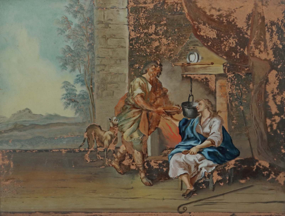 Hinterglasbild ''Jacob und Rachel'' 18. Jh., wohl Oberammerg…
