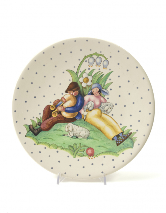 Plate depicting shepherd children. Execution by Lenci,, 1935. Cast ...