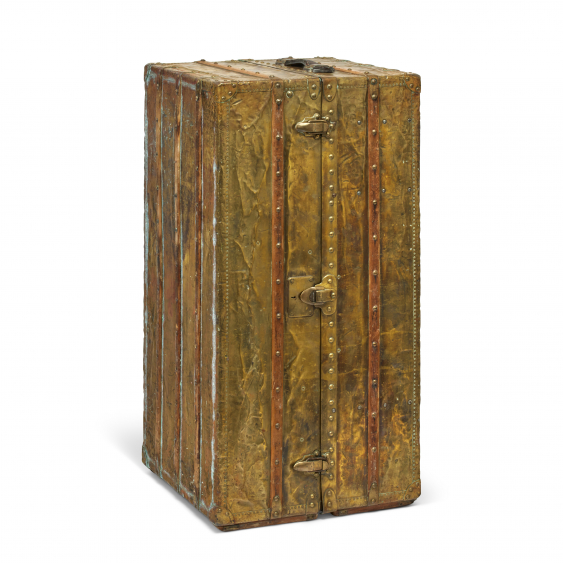 A RARE, HERMETIC COPPER EXPLORER WARDROBE TRUNK WITH BRASS HARDWARE