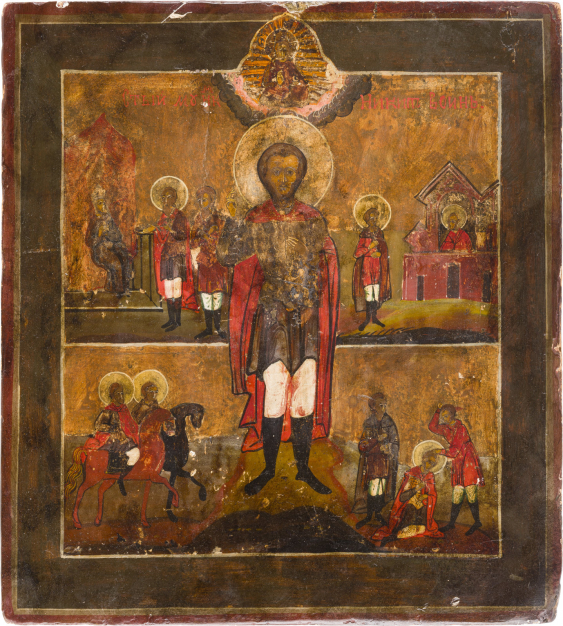 IKONE MIT DEM HEILIGEN NIKITA MIT SZENEN SEINER VITA