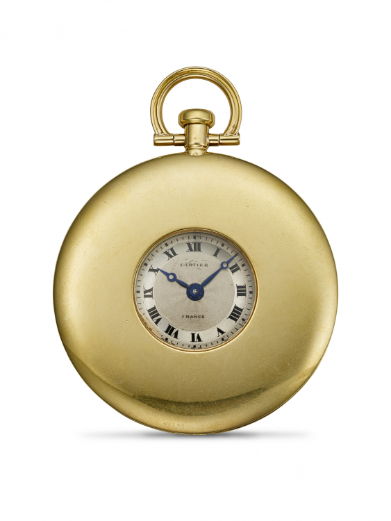 CARTIER, VERY RARE AND ELEGANT 18K GOLD THIN KEYLESS LEVER POCKET WATCH ...