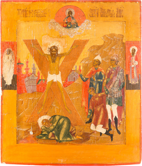 SELTENE IKONE MIT DER KREUZIGUNG DES APOSTELS ANDREAS