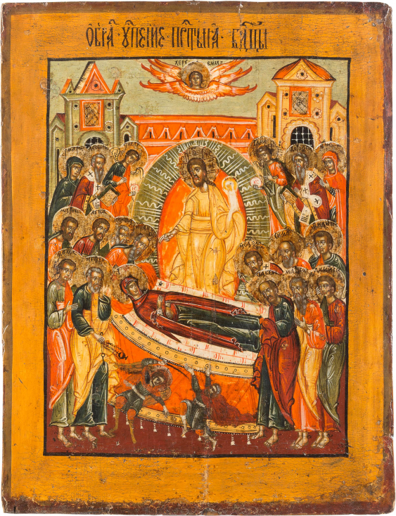 A MONUMENTAL ICON OF THE DORMITION OF THE MOTHER OF GOD FROM A CHURCH ...