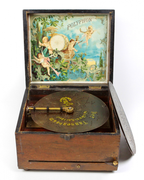 Polyphon mit 3 Blechplatten um 1900