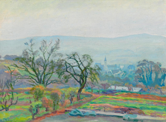 Pailler, Henri, 1876 Poitiers - 1954 Triel-sur-Seine, Blick auf eine französische Dorflandschaft