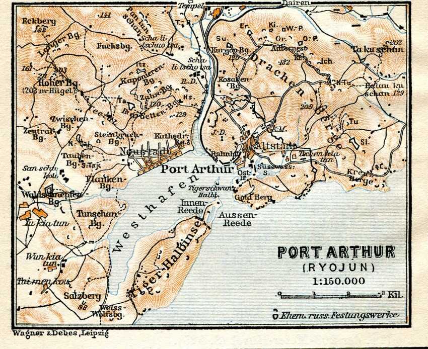Port Arthur, der Plan der Stadt Люшунькоу ( Lvshunkou ) Bezirk Ryojun ...