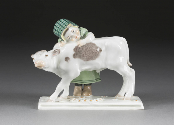MAX BOCHMANN Meißen 1874 - 1942 MÄDCHEN MIT KALB