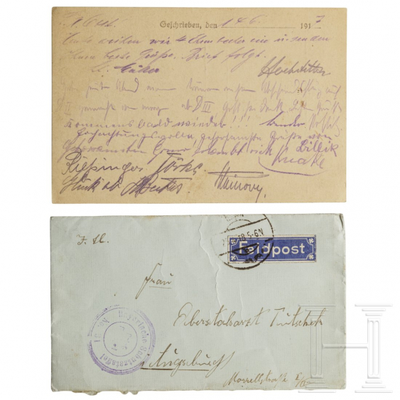 Feldpostkarte von Mitgliedern der Jasta 12 an Staffelführer Hauptmann ...