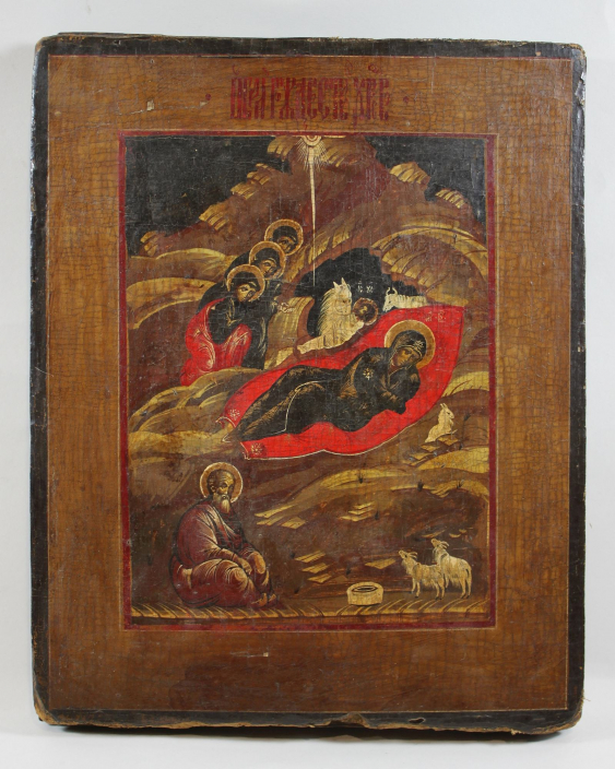 Doppelseitige Ikone mit der Geburt Christi und dem Heiligen Florus und Laurus