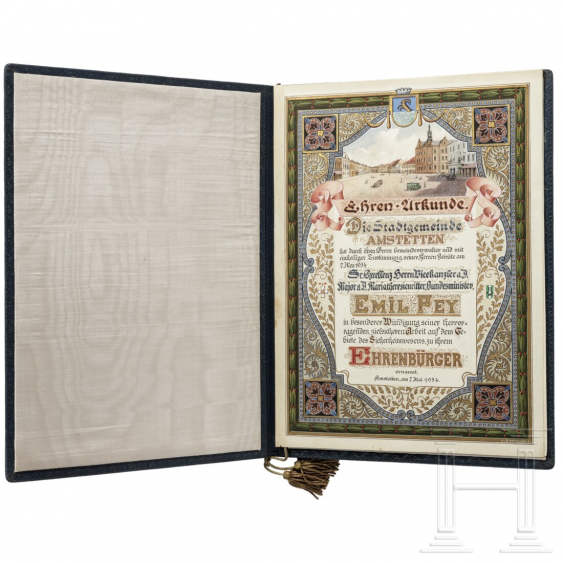 Major Emil Fey - Ehrenbürgerurkunde der Stadtgemeinde Amstetten (NÖ)