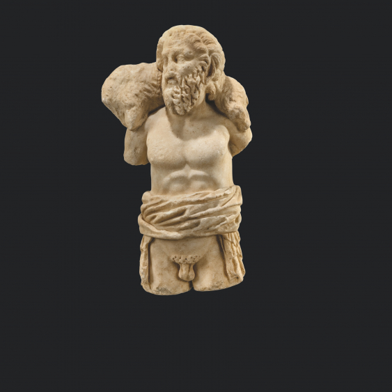 A ROMAN MARBLE SILENUS CARRYING A GOAT