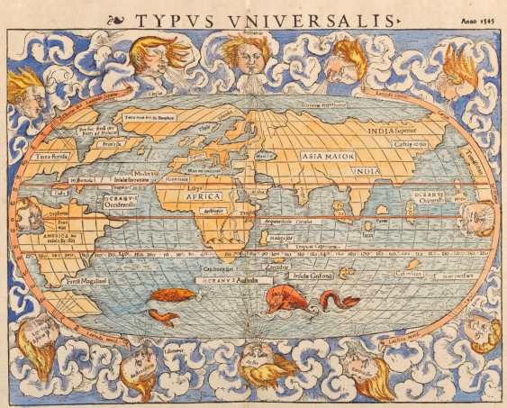 Frühe Weltkarte "Typus Universalis Anno 1545"