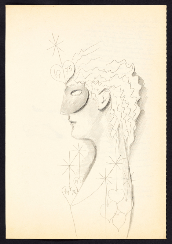 Recto-verso drawing depicting a female augural profile on the recto ...