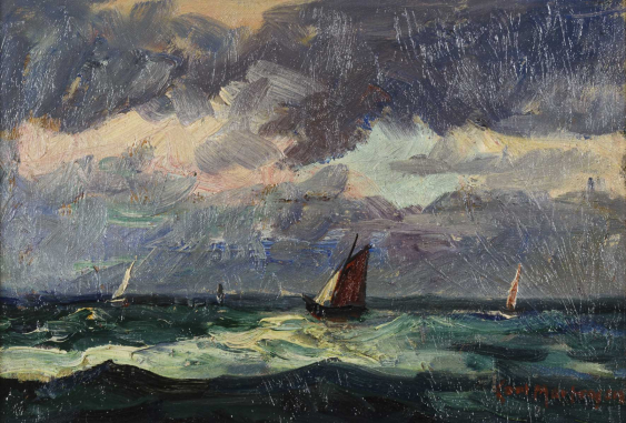MORTENSEN, Carl (1861 Kopenhagen - 1945 Hellerup). Segler auf dem Meer.