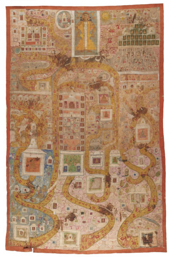 Monumentale und seltene pata-Karte der heiligen Jain-Stätte Shatrunjaya