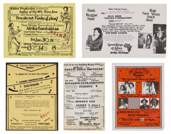 FIVE 1981-1984 HIP HOP FLYERS AND INVITATIONS