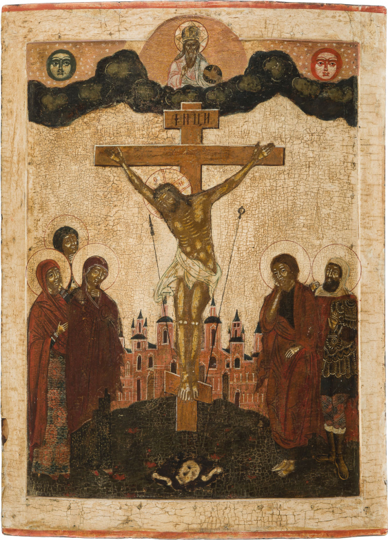 GROSSFORMATIGE IKONE MIT DER KREUZIGUNG CHRISTI