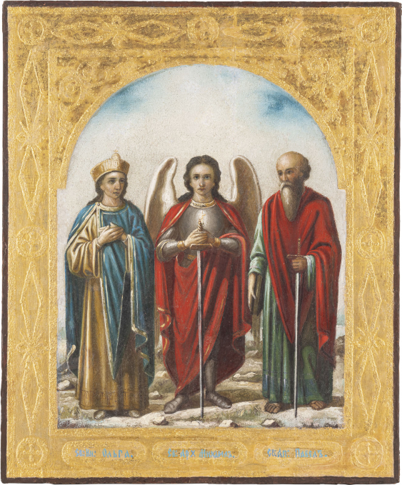 GROSSE IKONE MIT DEM ERZENGEL MICHAEL FLANKIERT VON DEN HEILIGEN OLGA ...