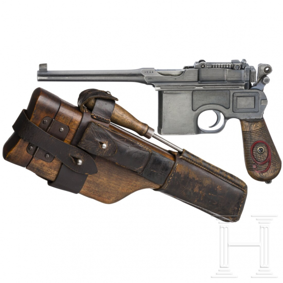 Mauser C 96/16, mit Anschlagkasten und Leder, Tschechien