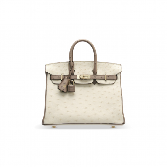 A CUSTOM BÉTON & GRIS ASPHALTE OSTRICH BIRKIN 25 WITH PERMABRASS HARDWARE