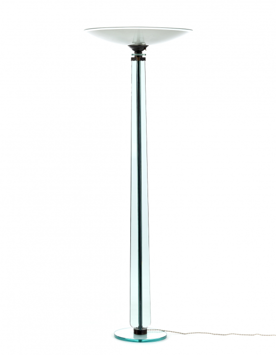 Floor lamp with brass frame, base and shaft made of ground crystal ...