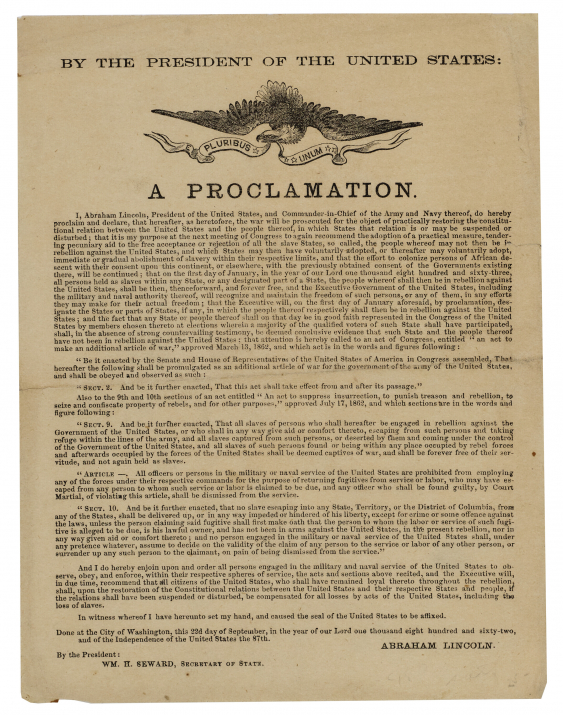 The Preliminary Emancipation Proclamation