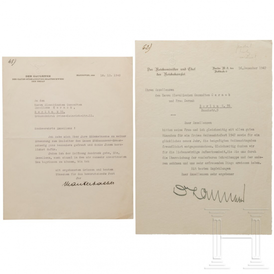 Hans-Heinrich Lammers und Hartmann Lauterbacher - signierte Schreiben ...