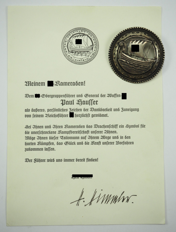 Persönliche Ehrengabe "Drachenschiff" des Reichsführers SS an den SS ...