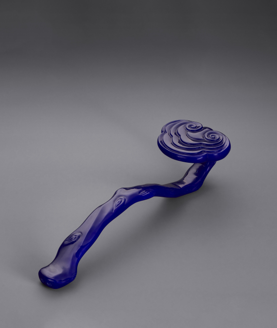 A RARE BLUE GLASS RUYI SCEPTER