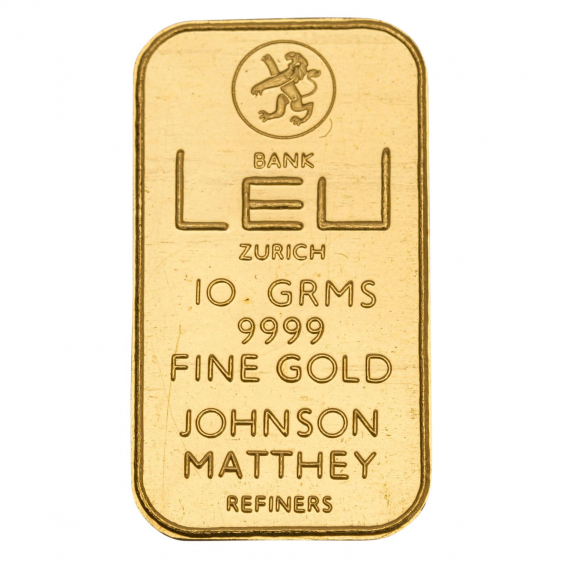 Switzerland - Gold bar of 10g GOLD fine, Bank Leu Zurich,